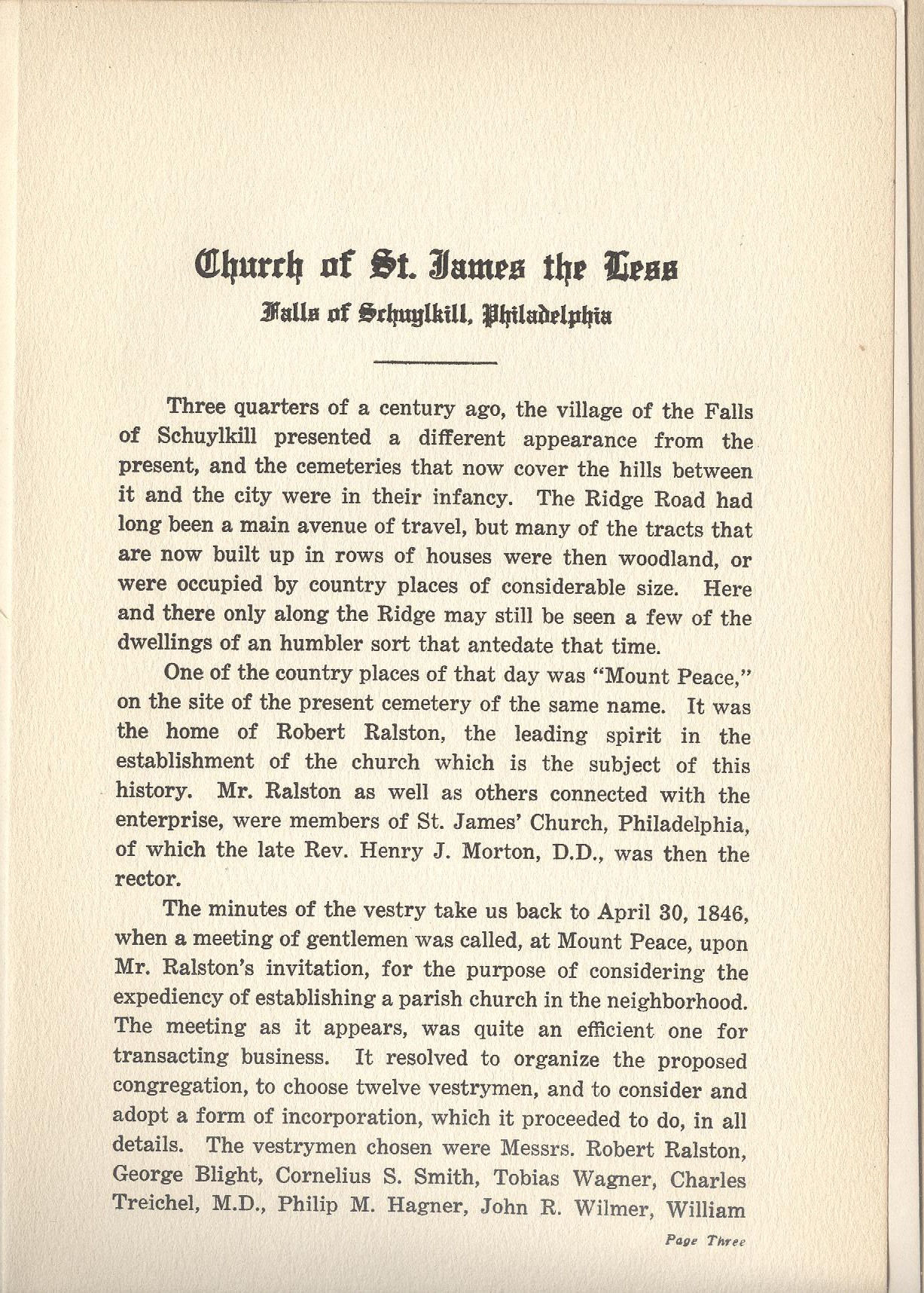 History of Church of St. James the Less (1923) | Philadelphia Studies