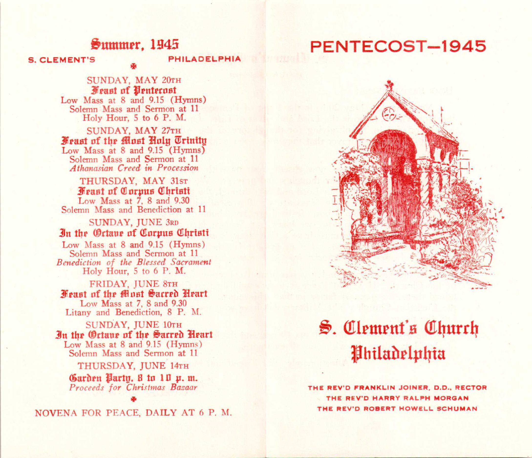 Pentecost Program at St. Clement’s Church, for 1945, 1947, 1950-1952 ...