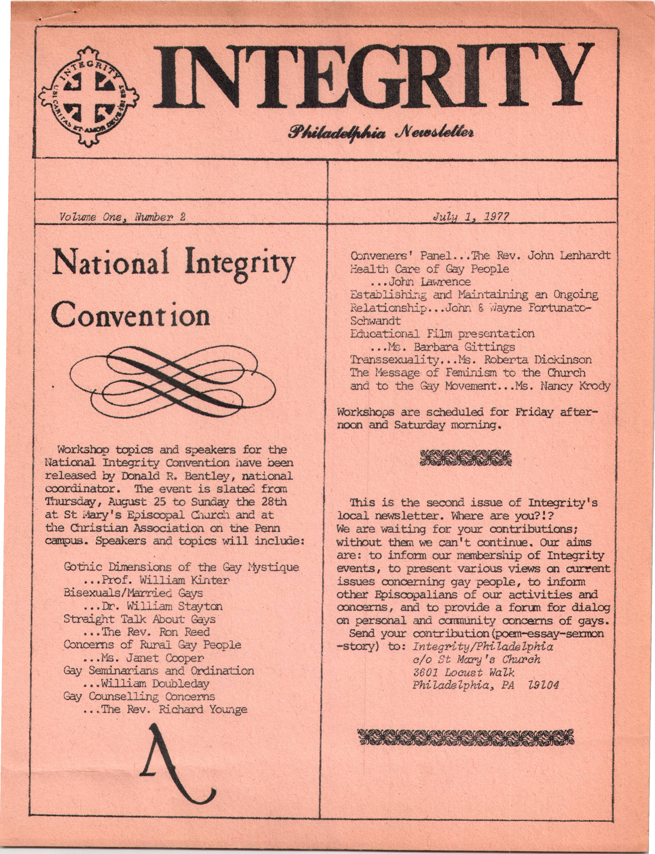 Integrity, Philadelphia Chapter Newsletter, 1977, 1979, 1982-1983 ...