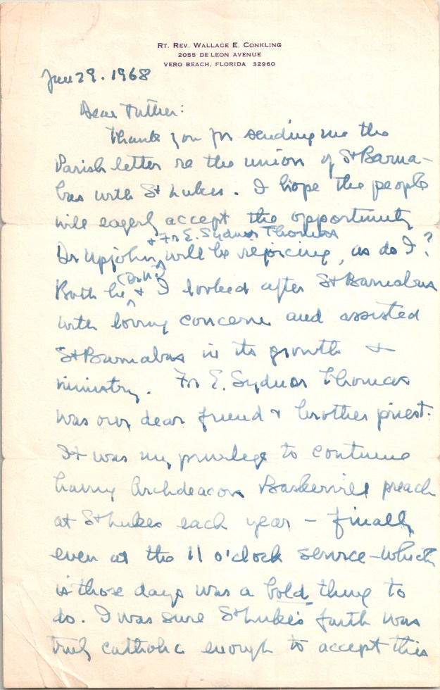 Letter from Rt. Rev. Wallace E. Conkling Concerning the Merger of St ...