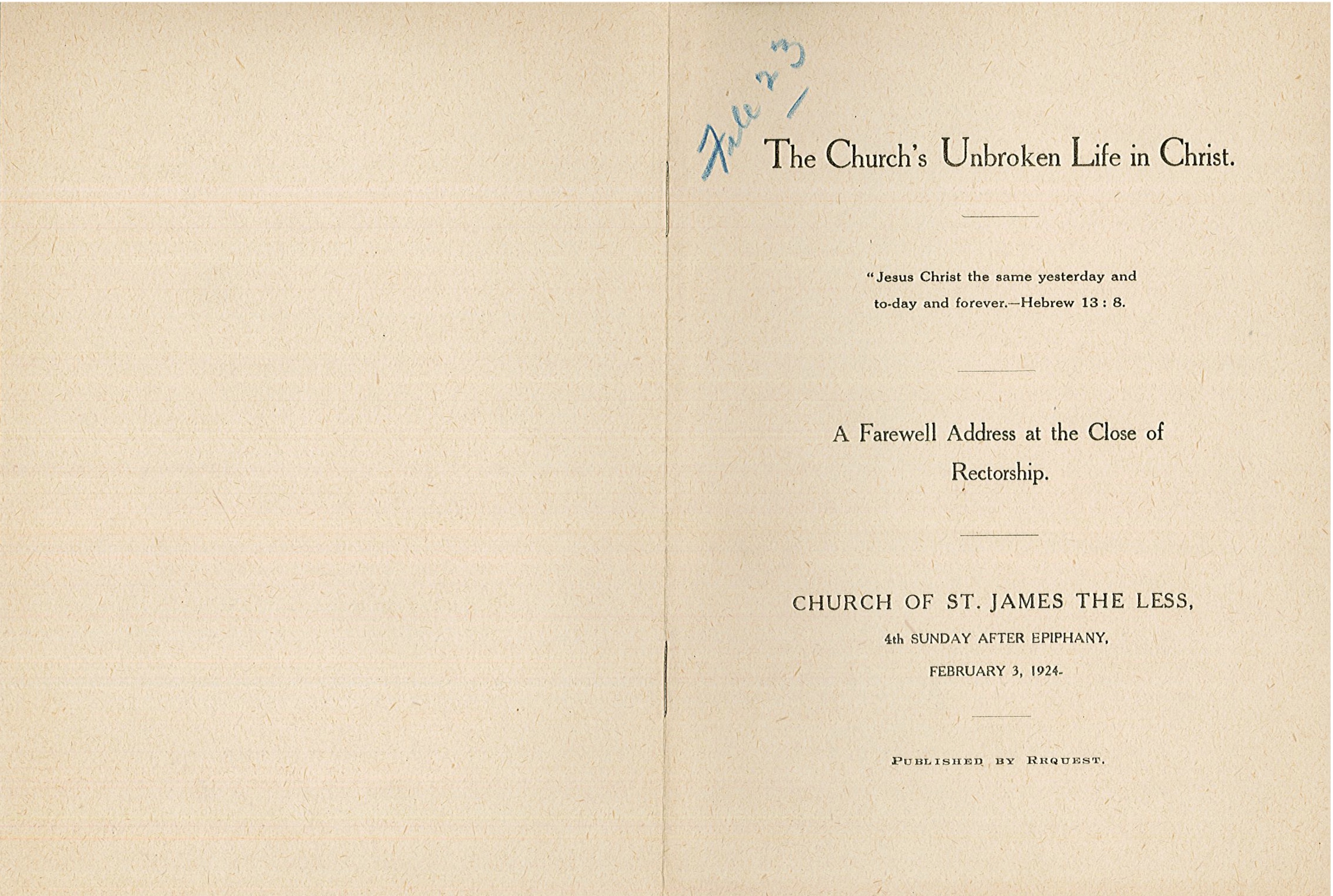 The Church’s Unbroken Life in Christ: A Farewell Address of Rev. Edward ...