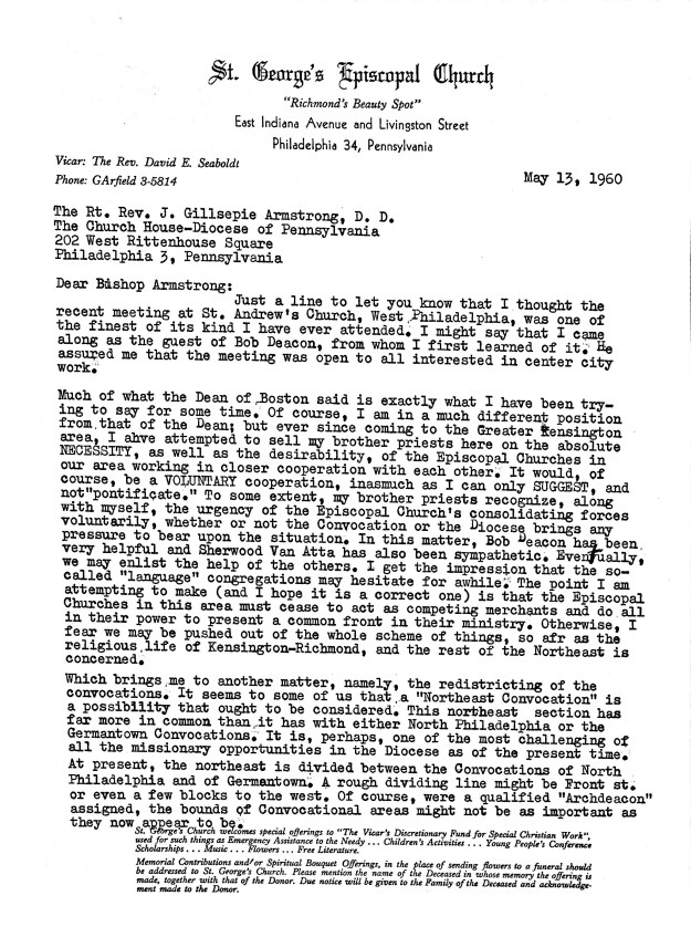 Letter to the Rt. Rev. J. Gillespie Armstrong about the Formation of a ...