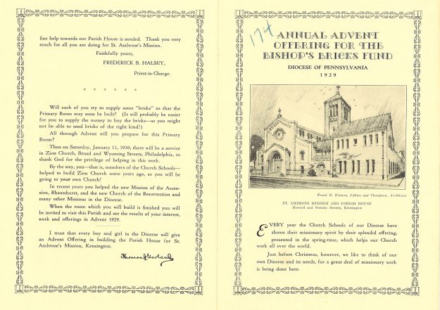 Notice of the Annual Advent Offering for the Bishop’s Bricks Fund (1929 ...
