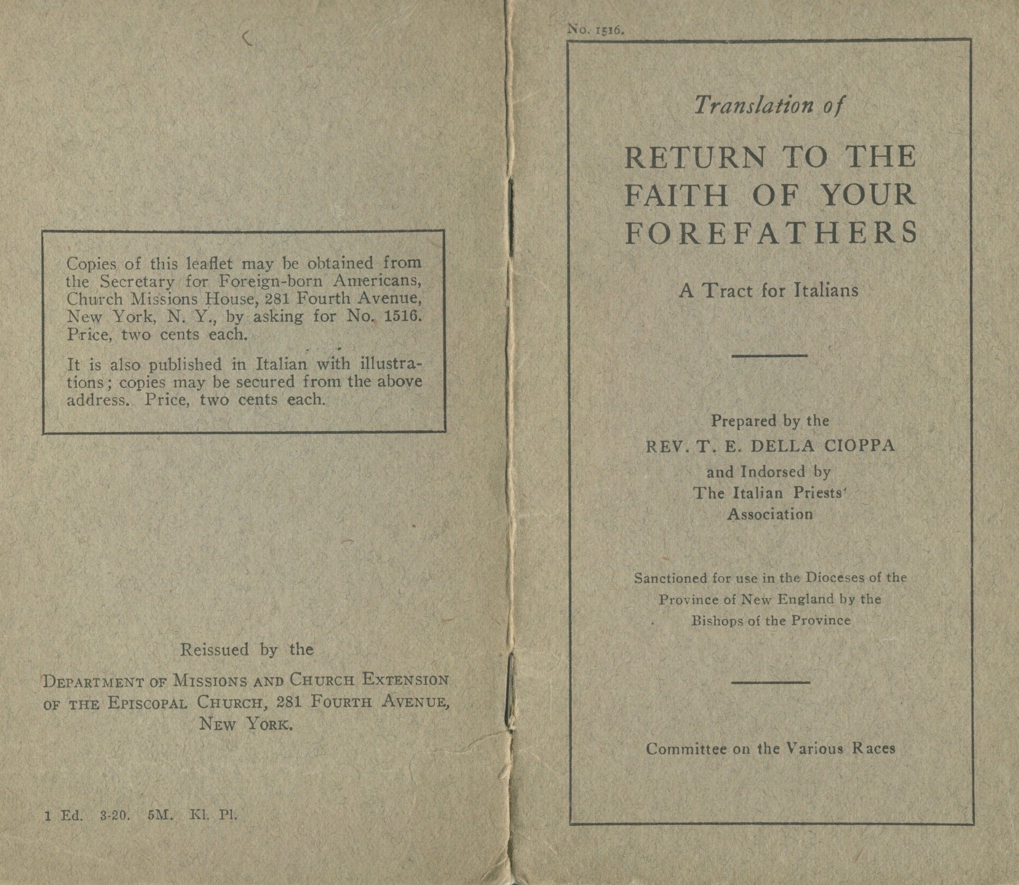 Translation of Return to the Faith of Your Forefathers: A Tract for ...